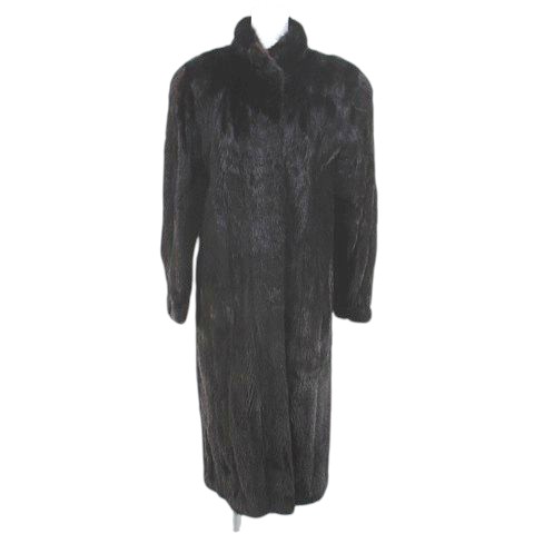 【中古】バーネット Burnet 毛皮コート ロング丈 ミンクファー 11 茶系 ダークブラウン ホック 裏地 レディース