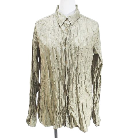 【中古】イッセイミヤケ ISSEY MIYAKE IM14FJ925 長袖 シャツ ブラウス 2 ベージュ系 日本製 胸ポケット シワ加工