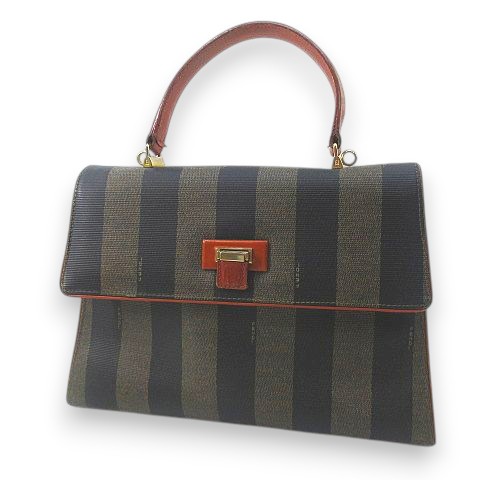 【中古】フェンディ FENDI ペカン ハンドバッグ ストライプ ブラウン 茶系 イタリア製 レディース
