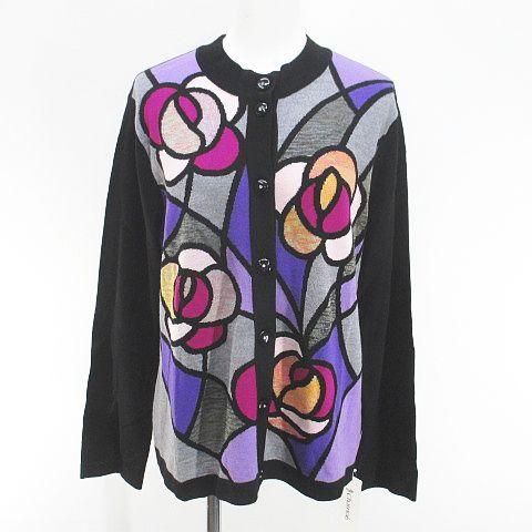 【中古】未使用品 シャミー Chamois アンサンブル ツインニット 長袖 カーディガン セーター 44 黒系 ブラック 毛