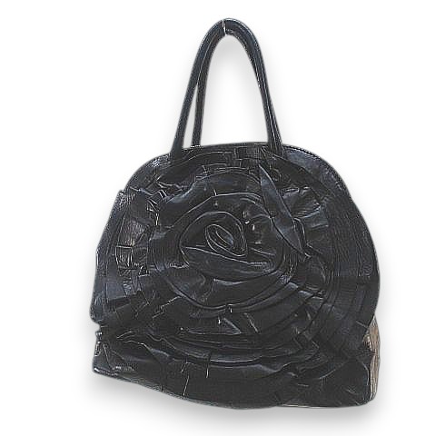 【中古】ヴァレンティノ ガラヴァーニ VALENTINO GARAVANI トートバッグ ハンドバッグ フラワーモチーフ ブラック