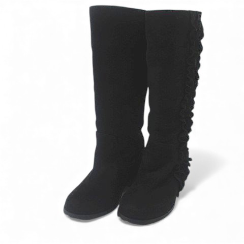 【中古】ピンクハウス PINK HOUSE ロングブーツ フェイクレザーフリルブーツ  サイドフリル  3(M) ブラック 黒系