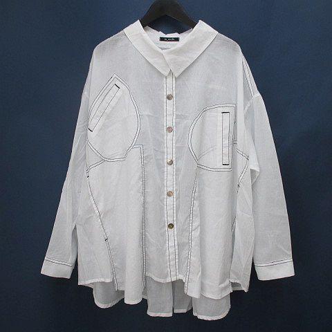 【中古】芽風 MEFU メフウ 長袖 シャツ ブラウス オーバーサイズ 40 ホワイト ステッチ ボタン 透け感 レディース