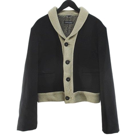 【中古】ジョルジオアルマーニ GIORGIO ARMANI ショールカラー ジャケット 44 ブラック ニット 切替 裏ボア ボタン