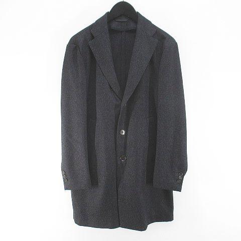 【中古】エイドス EIDOS ヘリンボーン柄 チェスターコート ミディアム丈 薄手 44 灰 グレー ポケット 毛 ウール 裏地