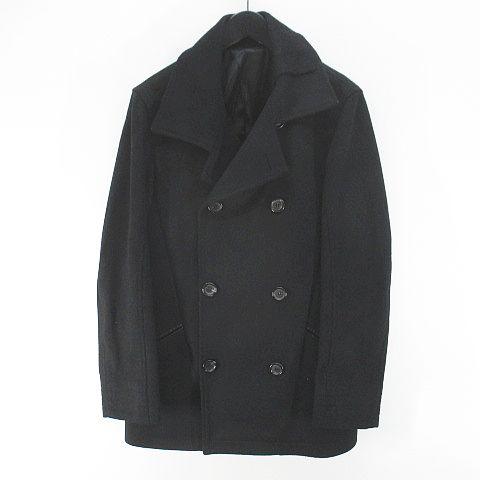 【中古】ジュリアーノフジワラ GIULIANO FUJIWARA ピーコート 46 黒系 ブラック イタリア製 毛 ウール 裏地 無地