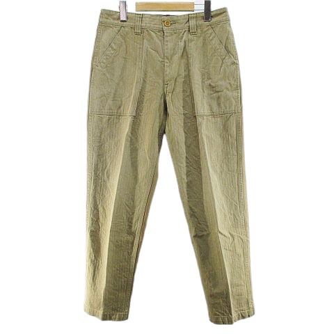 【中古】ナイジェルケーボン NIGEL CABOURN ロング丈 ベイカーパンツ 32 ベージュ ストライプ柄 切替 ジップフライ
