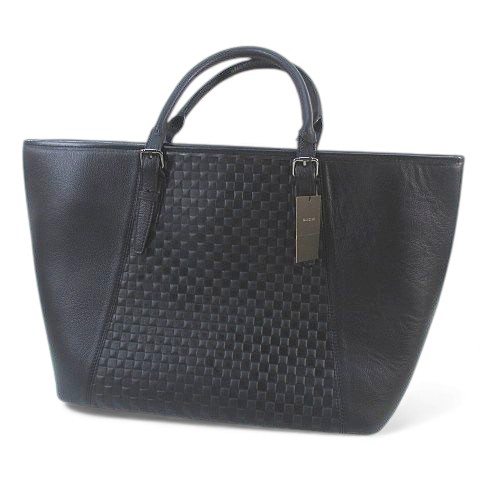 【中古】未使用品 コムサメン COMME CA MEN 市松トートバッグ ブラック レザー 牛革  07-59XE03  メンズ