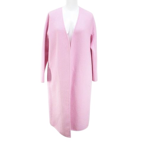 【中古】セルフォード CELFORD ロング丈 ノーカラーコート 前開き F ピンク系 ポケット 毛 ウール 無地 レディース