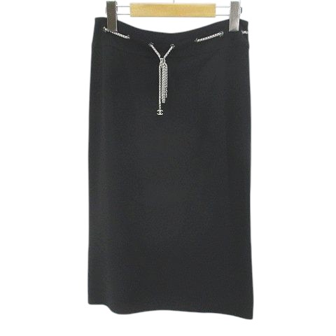 【中古】シャネル CHANEL 98P P10703V06563 94305 膝丈 タイトスカート スカート チェーン CCマーク ココマーク 38 黒