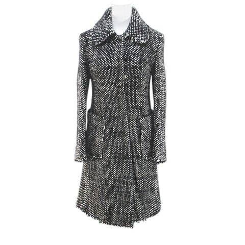 【中古】マルニ MARNI ステンカラーコート ニットコート 比翼 38 黒系 ブラック イタリア製 スナップボタン 毛 ウール