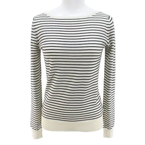 【中古】クルチアーニ cruciani ボーダー 長袖 ニット セーター カシミヤ 絹 シルク 40 白系 オフホワイト イタリア製