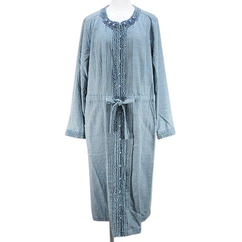 【中古】インゲボルグ INGEBORG 長袖 ワンピース ロング丈 4 ブルー フリル フラワー モチーフ パールビーズ デニム調