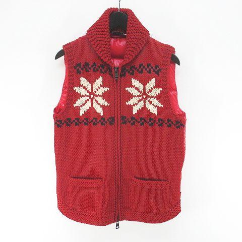 【中古】モンクレール MONCLER MAGLIONE TORICOT GILET ノルディック柄 カウチンニット ダウンベスト S 赤系 レッド