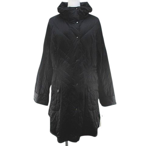 【中古】未使用品 シャミー Chamois ダウン コート ミドル丈 44 黒系 ブラック 無地 ジップアップ ボタン 裏地 タグ付