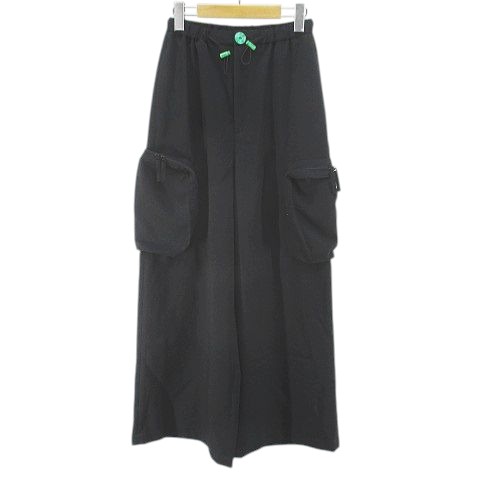 【中古】ナゴンスタンス nagonstans ロング丈 ワイドパンツ カーゴパンツ ジップフライ S 黒 ブラック ポケット 無地