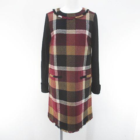 【中古】ブルーレーベルクレストブリッジ BLUE LABEL CRESTBRIDGE チェック柄 長袖 膝丈 ワンピース 38 ボルドー