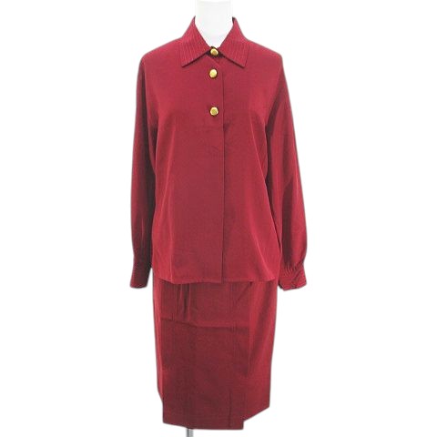 【中古】ヘルノ HERNO セットアップ 長袖 シャツ ブラウス 膝丈 タイトスカート 42 ボルドー系 ワインレッド