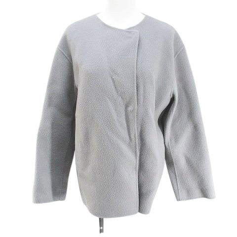 【中古】セオリーリュクス theory luxe ノーカラージャケット 比翼 薄手 カシミヤ混 38 灰系 グレー スナップボタン