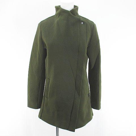 【中古】ハイドロゲン HYDROGEN ジャケット ミディアム丈 比翼 40 緑系 グリーン ジップアップ ポケット 無地 レディース