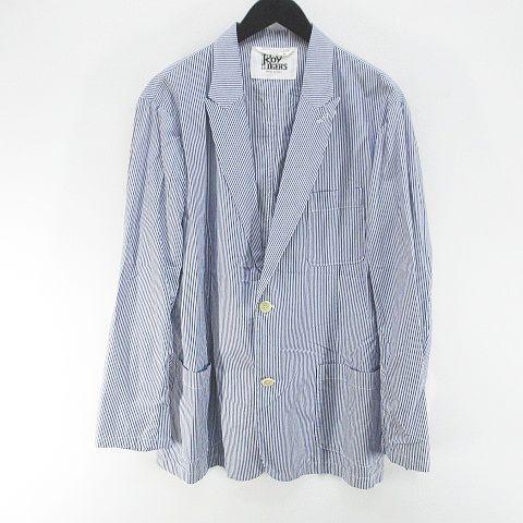 【中古】ロイロジャース Roy Rogers ストライプ柄 テーラード ジャケット 薄手 L 青系 ブルー イタリア製 ポケット