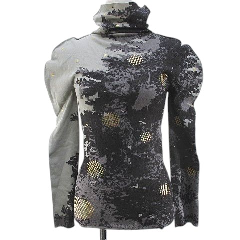 【中古】イッセイミヤケ エイポック A.POC IM11KK021 長袖 カットソー M グレー ハイネック プリント パフスリーブ