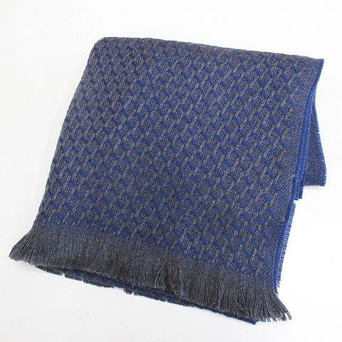 【中古】未使用品 ランバン COLLECTION ウール マフラー ストール F 灰系 総柄 フリンジ イタリア製 ファッション小物