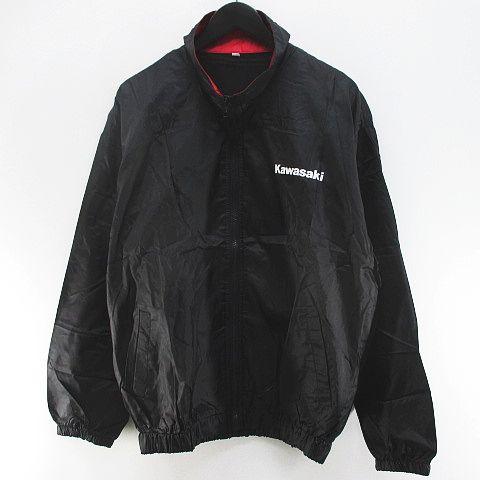 【中古】カワサキ Kawasaki スタッフ ジャケット ブルゾン L ブラック ジップアップ プリント メッシュ裏地 日本製