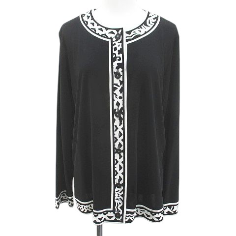 【中古】レオナール LEONARD 長袖 カーディガン LL 黒系 ブラック 日本製 ロゴ 文字 ボタン レディース