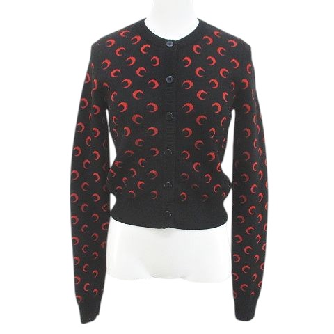 【中古】マリーンセル MARINE SERRE 長袖 カーディガン ニット S 黒系 ブラック 毛 ウール レディース