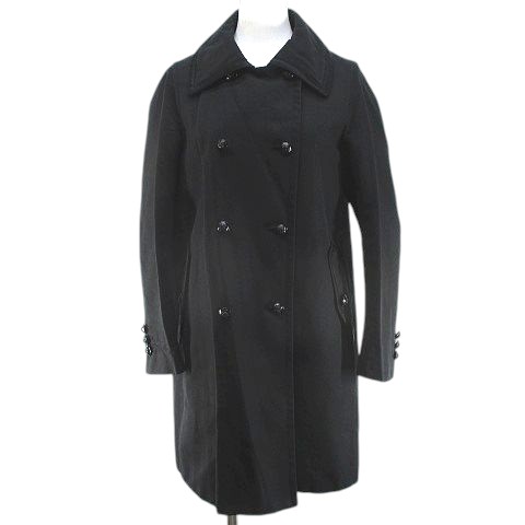 【中古】ドゥロワー Drawer ダブルブレスト コート ミドル丈 36 黒系 ブラック ダブルボタン 日本製 レディース
