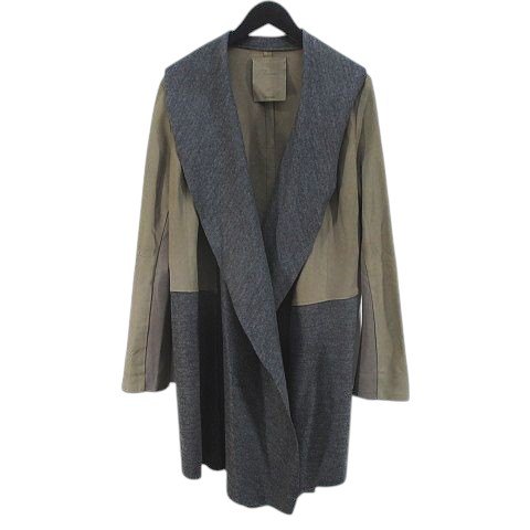 【中古】ロゥタス Rawtus シェーブル 山羊革 レザー ジャケット カーディガン ミドル 40 カーキ 切替 ショールカラー