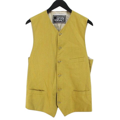 【中古】ジャンニヴェルサーチ ヴェルサーチェ GIANNI VERSACE ストライプ柄 ベスト ジレ 46 イエローオーカー ボタン
