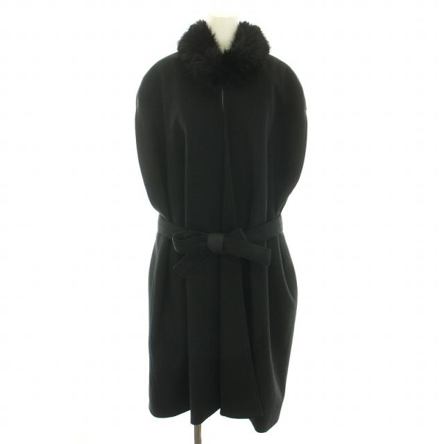 【中古】エムズグレイシー 23年製 ケープ ポンチョ ロング ベルト フェイクファー リボンベルト 黒 レディース