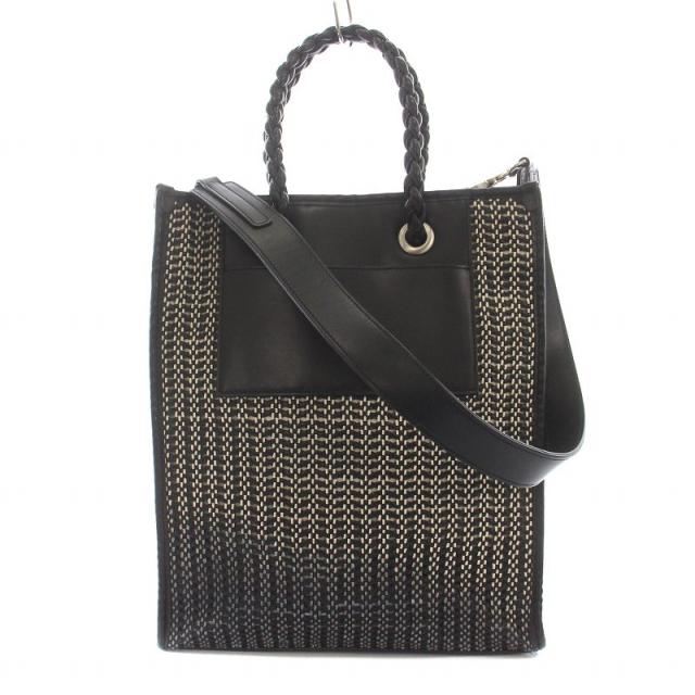 【中古】エポイ Epoi 02 kolamゼロニ コーラム 2WAYトートバッグ ショルダーバッグ レザー編みメッシュ 黒 ブラック