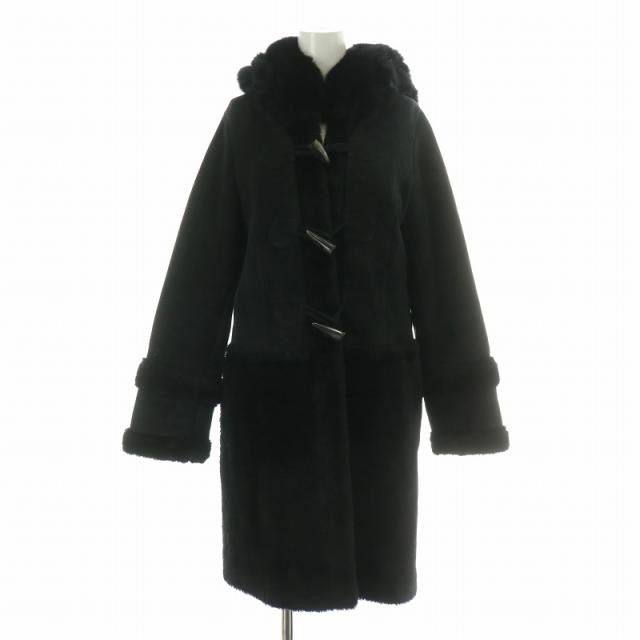 【中古】グレースコンチネンタル メリノムートンダッフルコート アウター ミドル丈 ラムスエード 黒