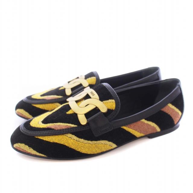 【中古】トッズ TOD'S Kate Loafer ケイト ローファー モカシン タイガー柄 35 22cm 黒 ブラック /KH レディース