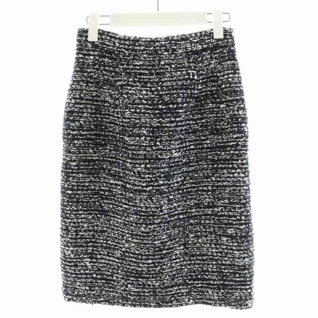 【中古】ルネ Rene 24SS タイトスカート ひざ丈 ツイード コットン 34 S 紺 ネイビー 白 ホワイト /AN13 レディース