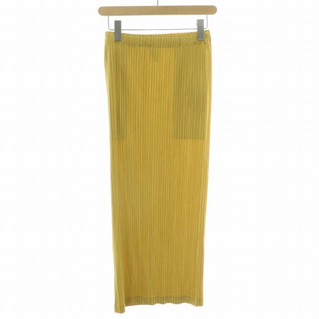 【中古】プリーツプリーズ イッセイミヤケ THICKER BOTTOMS タイトスカート イージー ミモレ ロング 黄色