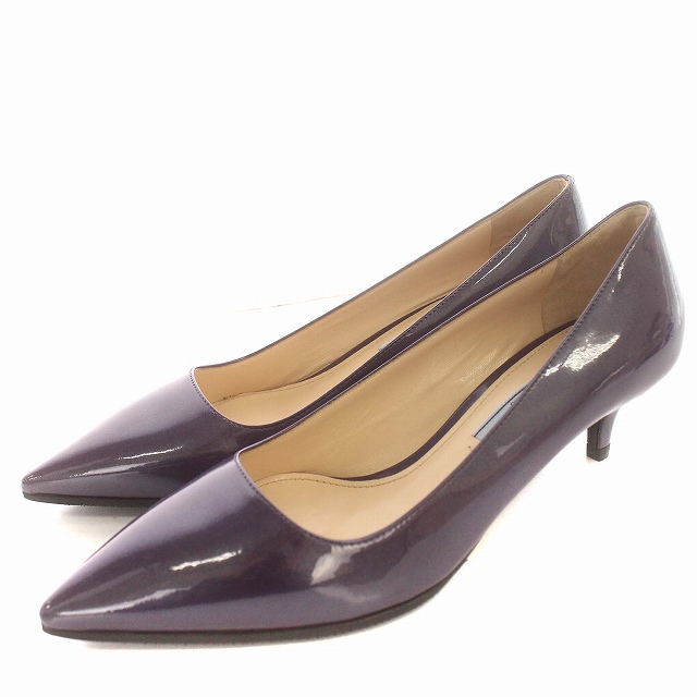 【中古】プラダ PRADA パンプス エナメル ポインテッドトゥ 34.5 21.5cm パープル /☆G レディース