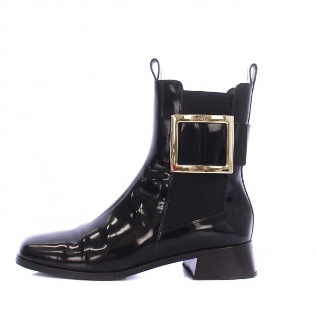 【中古】ロジェヴィヴィエ ヴィヴィレンジャー チェルシーブーツ サイドゴアブーツ ショート エナメル 38 黒