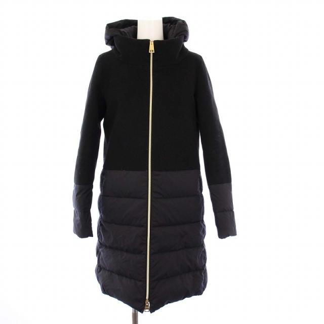 【中古】ヘルノ HERNO DIAGONAL WOOL AND NUAGE PARKA ダウンコート アウター ミドル フーディ 38 ブラック PI0848D