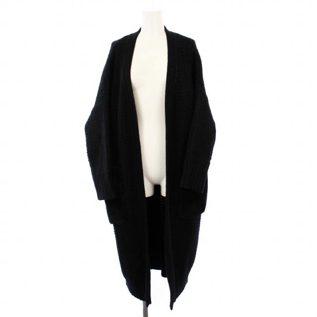 【中古】ドゥロワー ノーカラーロングニットカーディガン ムートンファーポケット ロング ブラック 6515-106-0447