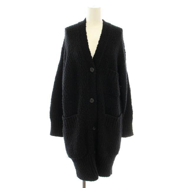 【中古】ドゥロワー Drawer ムートンパッチロングカーディガン Vネック 長袖 黒 6515-199-0350 レディース