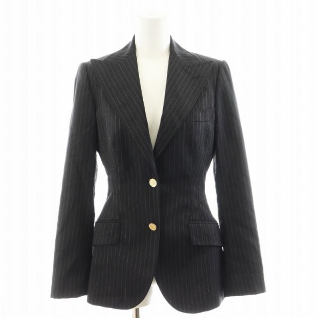 【中古】ドルチェ&ガッバーナ ドルガバ テーラードジャケット シングル ストライプ柄 36 チャコールグレー