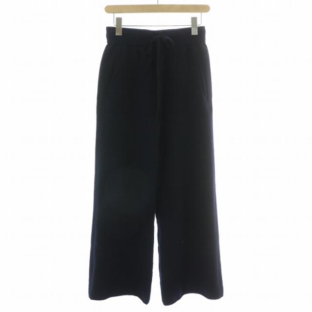 【中古】アドーア ADORE ワイドパンツ イージー ウエストゴム ニット ストレッチ ウール 38 紺 ネイビー