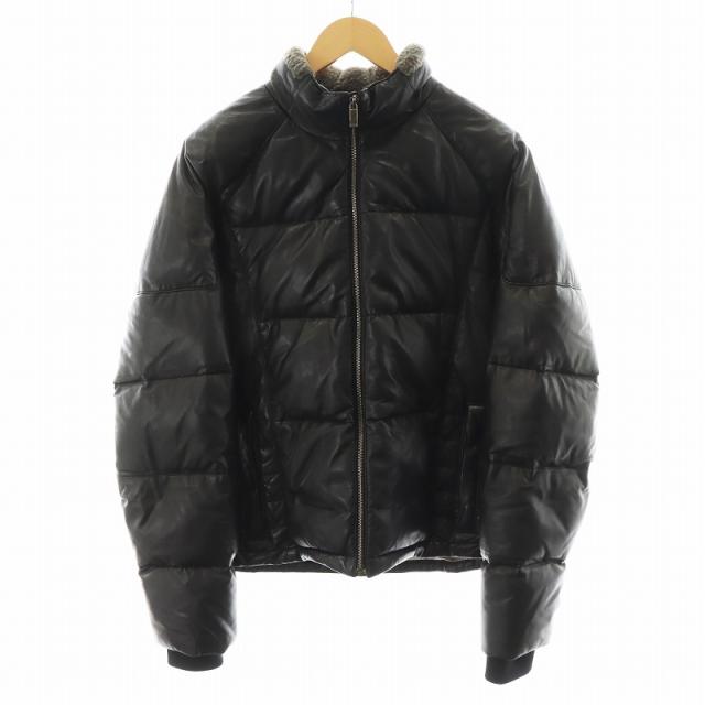 【中古】ゼニア スポーツ Zegna Sport ダウンジャケット レザー アウター S 黒 ブラック /AN19 メンズ