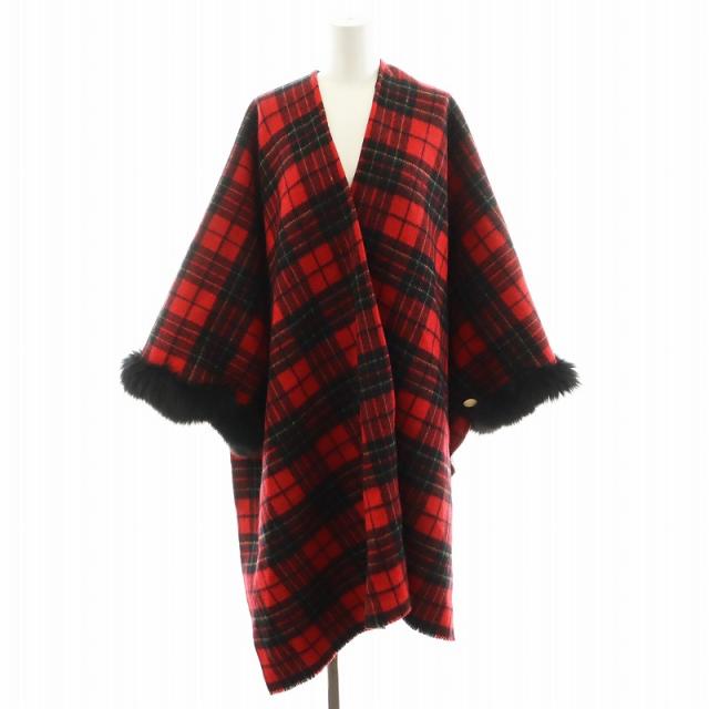 【中古】グレースコンチネンタル GRACE CONTINENTAL チェックリバーストール ファー 36 赤 レッド 黒