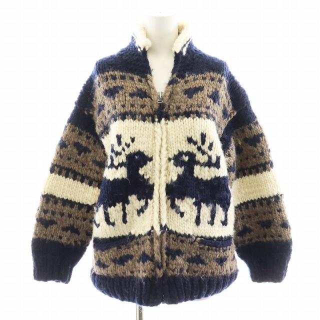 【中古】カナタ KANATA ニットジャケット ノルディック柄 ウール アイボリー 紺 ネイビー /AN41 レディース