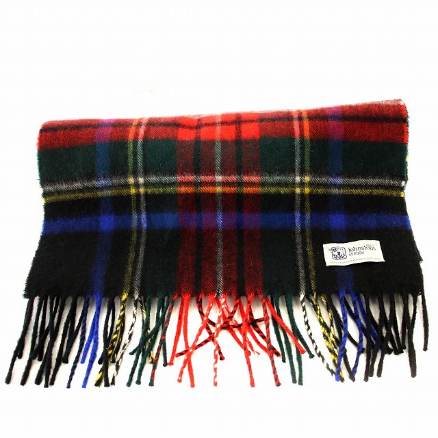【中古】ジョンストンズオブエルガン Johnstons of Elgin カシミヤ チェック マフラー ストール マルチカラー